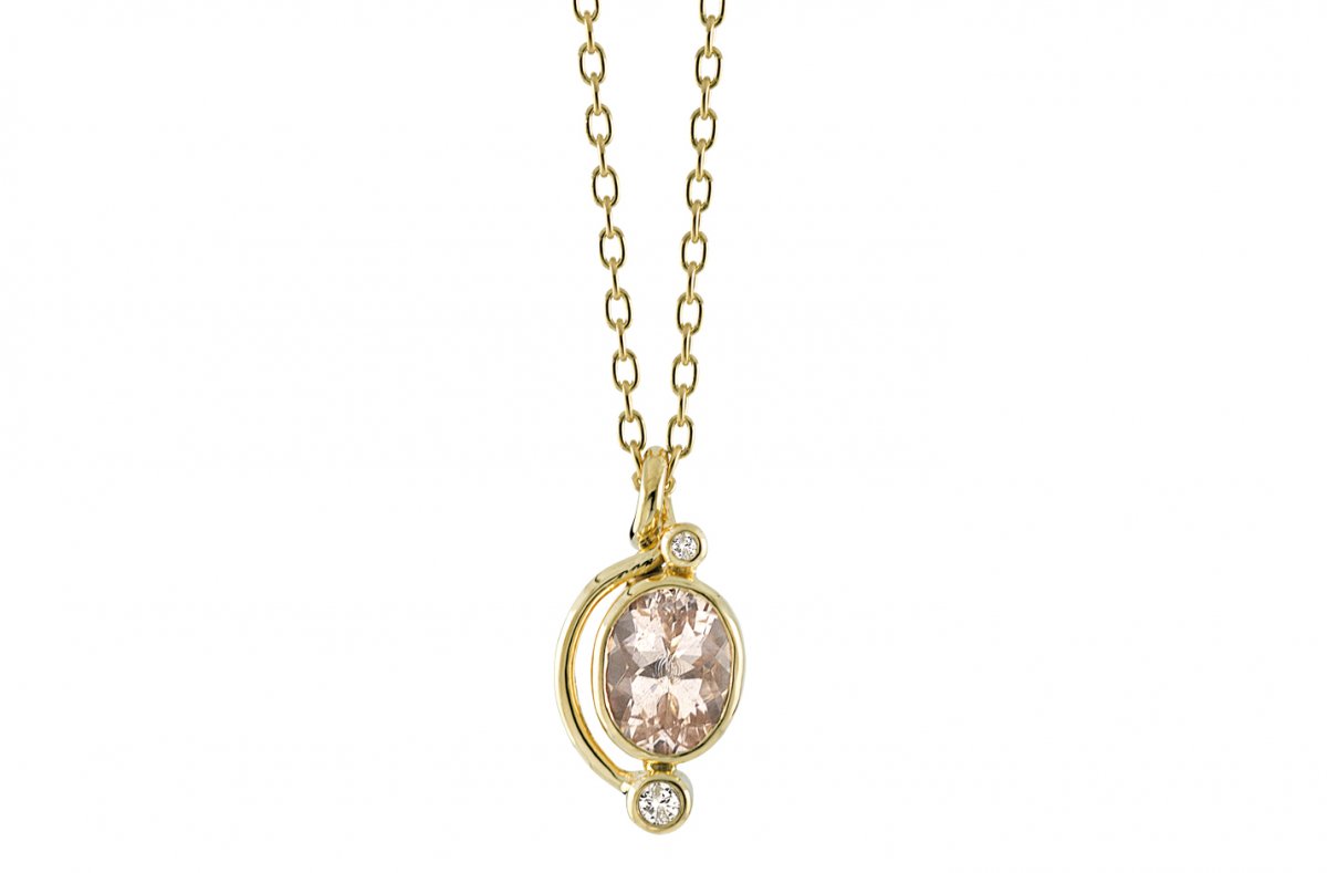 Guld collier med morganite og topas - Sunrise - Rabinovich smykker